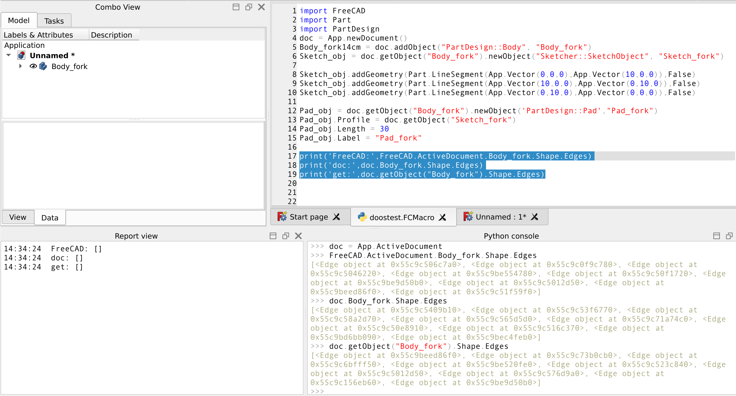 Solved Why Does Python Console Work But Not Python Macro Freecad Forum